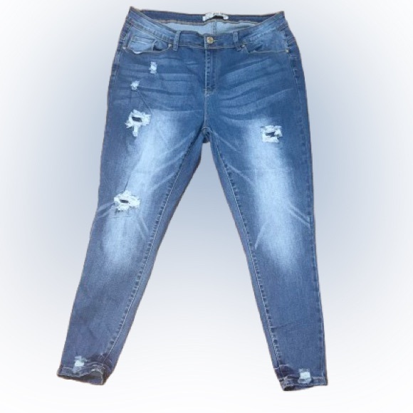 Blue Savvy | Jeans | Blue Skinny Jeans With Distressed Details And ...
